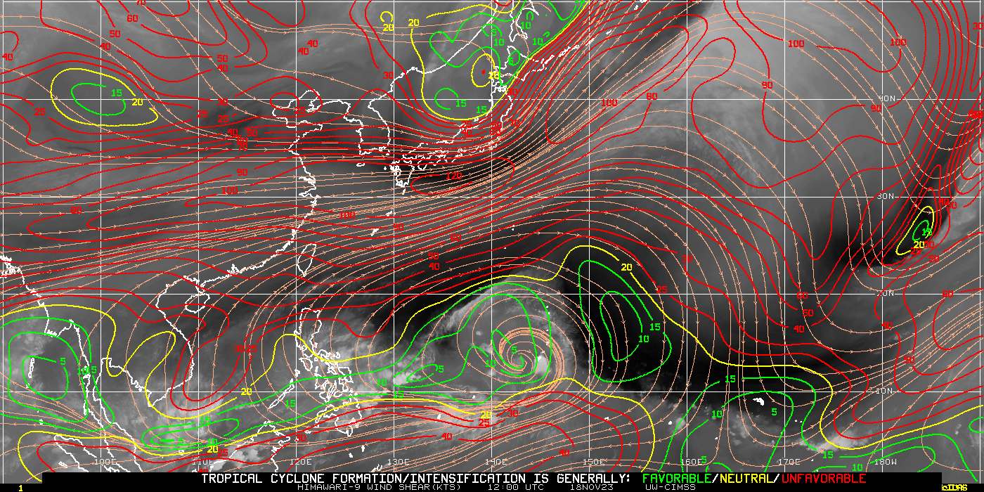 CIMSS GMS-5 Images - Wind Shear,150-300mb layer mean minus 700-925mb ...